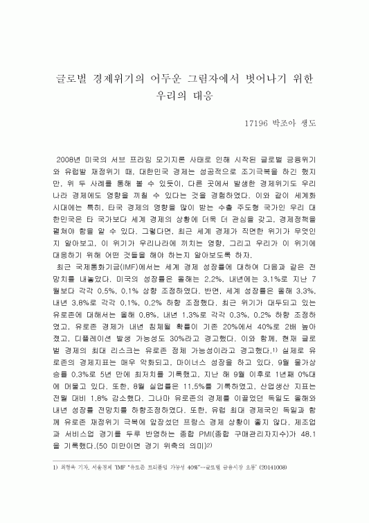 글로벌 경제위기의 어두운 그림자에서 벗어나기 위한 노력(우리의 대응)