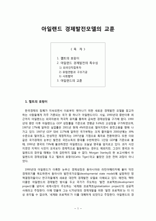 아일랜드 경제발전모델의 교훈