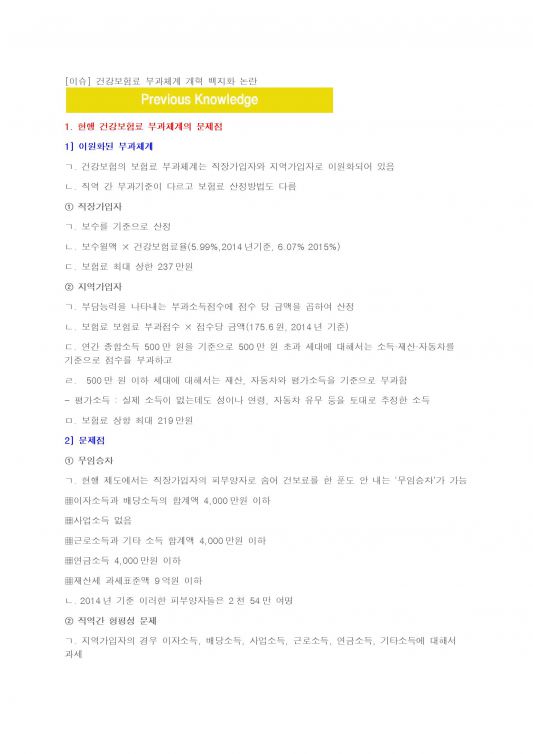 [이슈]건강보험료 부과체계 개혁 백지화 논란