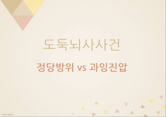 정당방위와 과잉진압에 대하여 - 도둑뇌사사건 (정당방위와 과잉진압의 요건, 전문가의 의견).pptx