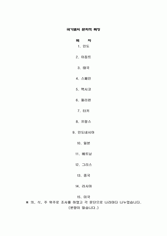국제다문화사회의 매너 - 국가별의 문화적 특징 (인도, 이집트, 태국, 스페인, 멕시코, 필리핀, 터키, 프랑스, 인도네시아, 일본, 베트남, 그리스, 중국, 러시아, 미국)
