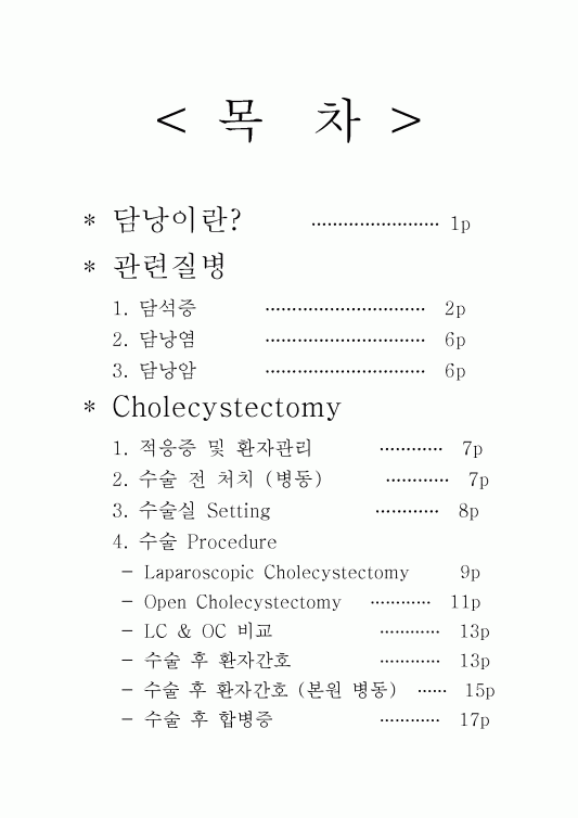 cholecystectomy (LC,OC) 담낭절제술 담낭적출술