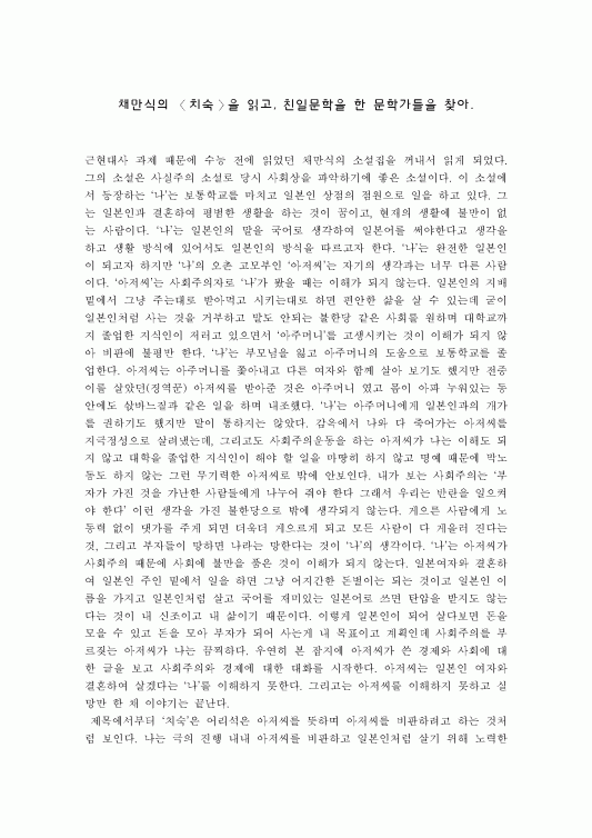채만식(蔡萬植)의 『치숙』을 읽고, 친일문학을 한 문학가들을 찾아.