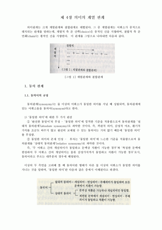 제4장 의미의 계열 관계 {동의 관계, 상하관계, 대립관계}