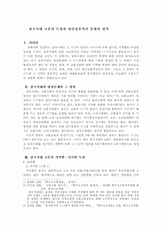 삼국시대 고분의 특징과 영산강유역권 문화의 성격