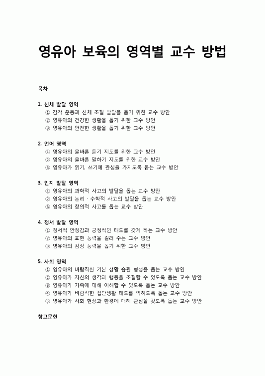 [보육학개론] 영유아嬰乳兒 보육의 영역별 교수 방법 (신체 발달 영역, 언어 영역, 인지 발달 영역, 정서 발달 영역, 사회 영역)