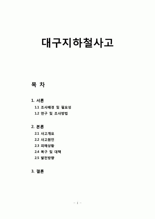 대구지하철사고(대구 지하철 화재 참사) - 대구지하철사고의 사고개요와 사고원인 및 피해상황, 대구지하철사고의 복구와 대책 및 앞으로의 발전방향