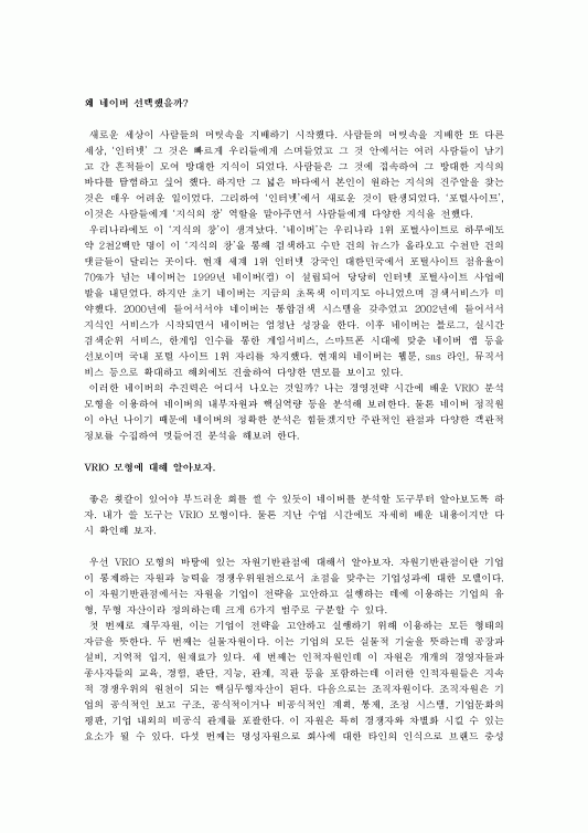 [경영전략] NHN 네이버(Naver)를 대상으로 한 VRIO 모형 분석