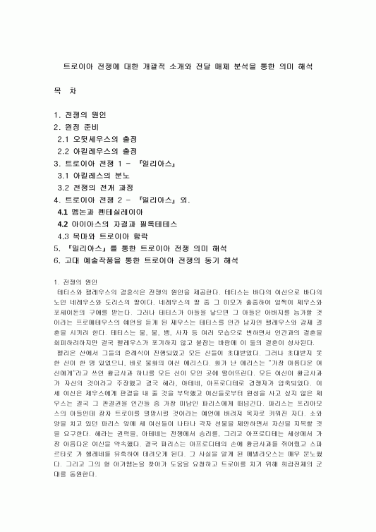 [예술과 신화] 트로이아 전쟁(Trojan War)에 대한 개괄적 소개와 전달 매체 분석을 통한 의미 해석
