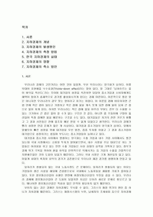 한국경제의이해 - 지하경제에 관해서
