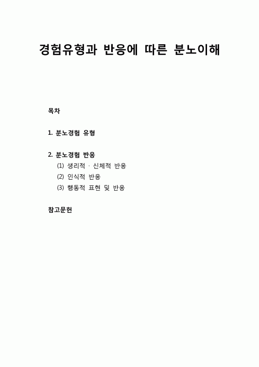 [청소년문제와 보호] 경험유형과 반응에 따른 분노(anger)이해 - 분노경험 유형, 분노경험 반응(생리적 반응, 신체적 반응, 인식적 반응, 행동적 표현 및 반응)