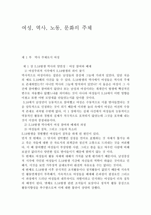 [책 요약] 여성 역사 노동 문화의 주체 강현아 저