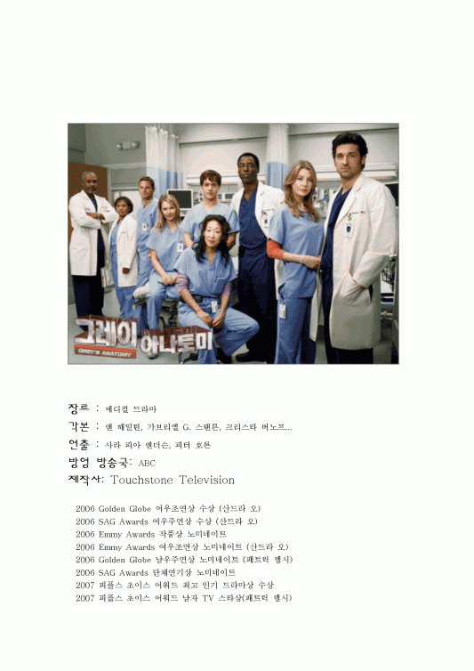 그레이 아나토미 (Grey`s Anatomy) 방송 구성 대본 취재