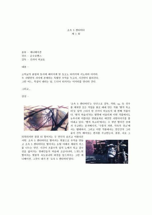 초속 5센티미터 (秒速5センチメートル) 방송 구성 대본 취재