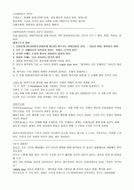 근대 철학modem philosophy 요약지