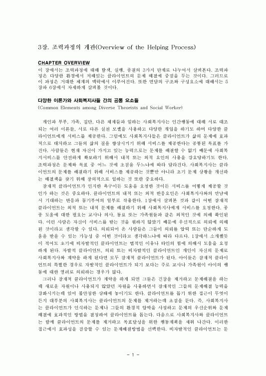 [원서번역] Direct Social Work Practice Theory and Skills (저자- Dean H. Hepworth)  3장 조력과정의 개관(Overview of the Helping Process)