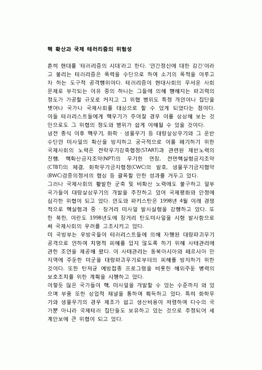 핵 확산과 국제 테러리즘(Terrorism)의 위험성 (핵무기와 테러의 위험성)