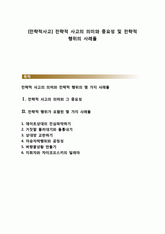 [전략적사고 (戰略的思考)] 전략적 사고의 의미와 중요성 및 전략적 행위의 사례들