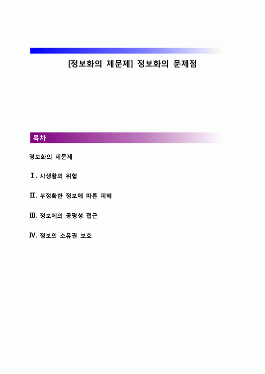 [정보화(informationization)의 제문제] 정보화의 문제점