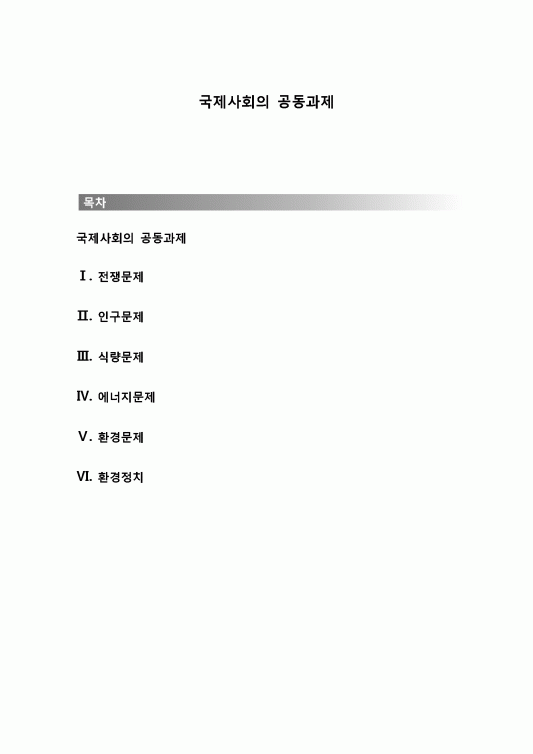 국제사회의 공동과제 - 전쟁문제, 인구문제 식량문제, 에너지문제, 환경문제, 환경정치