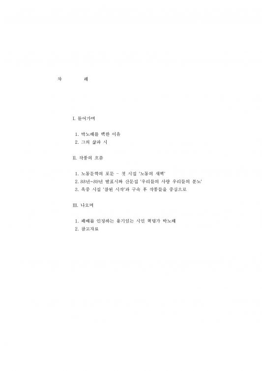 박노해(朴勞解)에 대하여