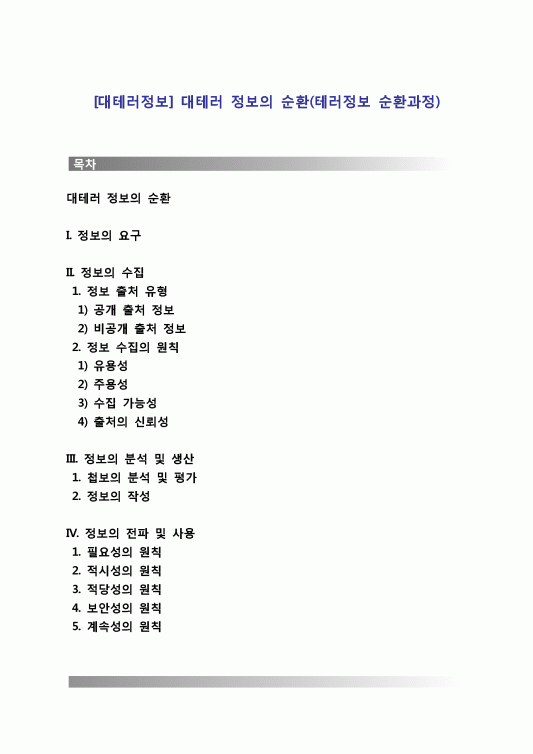 [대테러정보] 대테러 정보의 순환(테러정보 순환과정) 정보의 요구, 정보의 수집, 정보의 분석 및 생산, 정보의 전파 및 사용