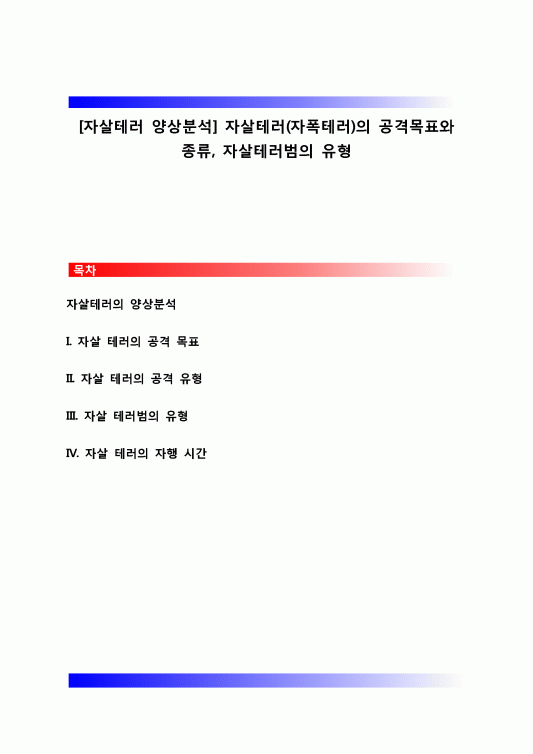 [자살테러suicidal terrorism 양상분석] 자살테러(자폭테러)의 공격목표와 종류, 자살테러범의 유형