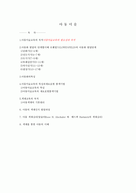 [아동미술] 아동미술교육의 목적과 필요성