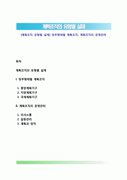 [계획조직(計劃組織) 유형별 실제] 정부형태별 계획조직, 계획조직의 운영관리