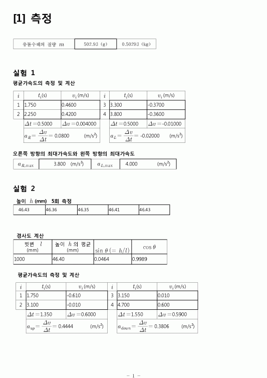 등가속도 운동, 마찰력 (결과보고서)