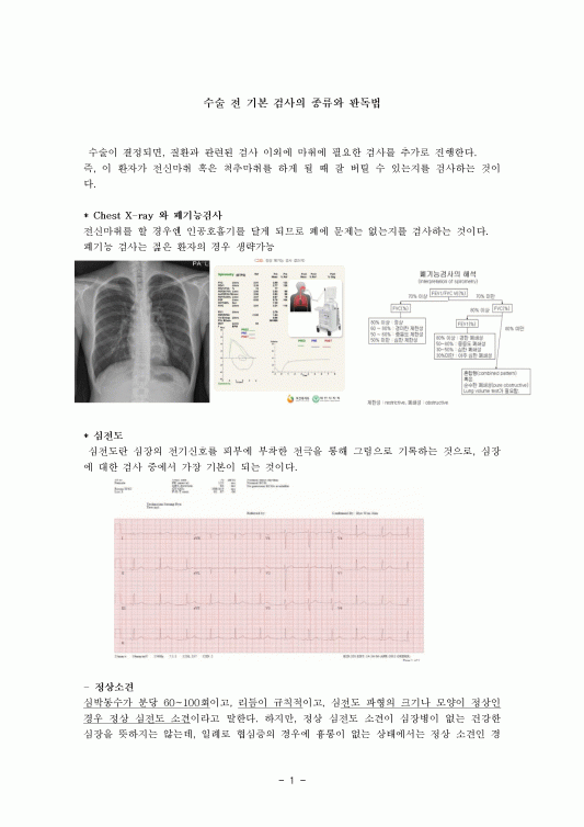 수술전 기본 검사의 종류와 판독법 - Chest X-ray 와 폐기능검사, 심전도, 혈액검사