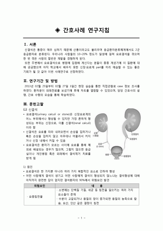 요로결석(Urinary Calculi or Stone)과 관련된 응급실 케이스 스터디(case study)