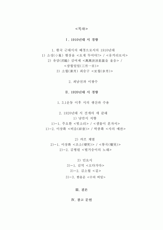 1910년대, 1920년대 시문학사와 경향과 의의