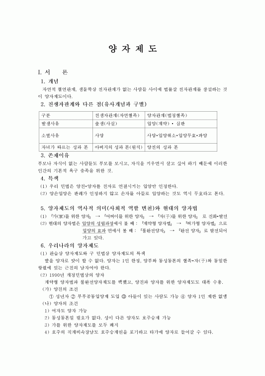 양자제도 (養子制度) [가족법]