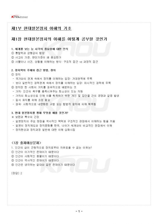 2015년 2학기 현대일본정치의이해 교재전범위 핵심요약노트