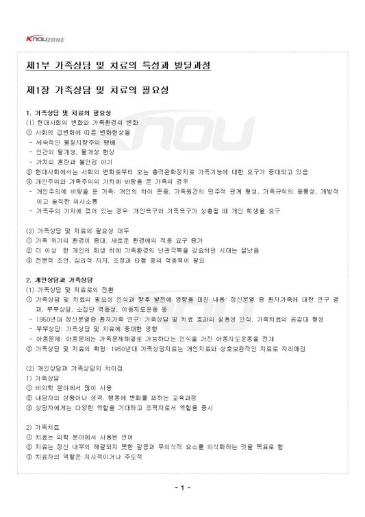 2015년 2학기 가족상담및치료 교재전범위 핵심요약노트