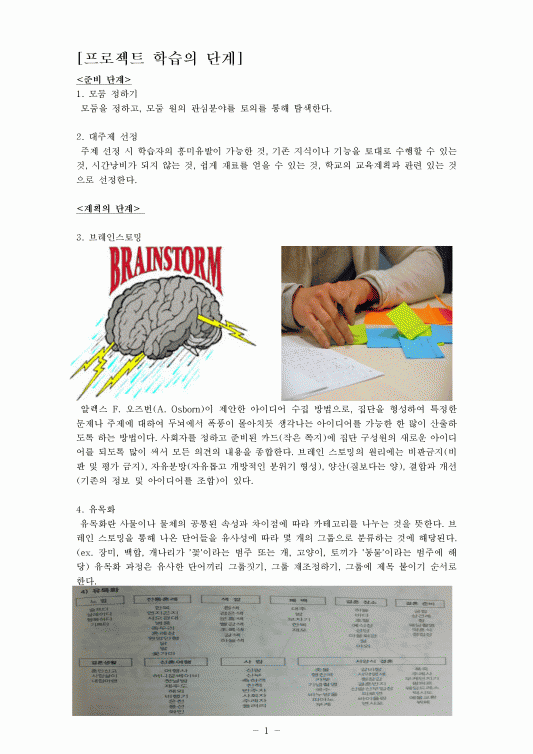 프로젝트 학습의 단계 - 준비 단계, 실행의 단계, 평가 단계