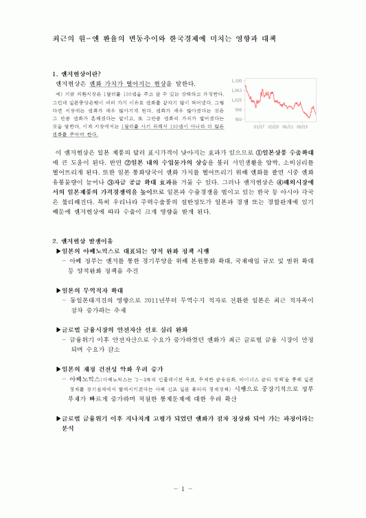 원-엔(円/Yen) 환율의 변동추이와 한국경제에 미치는 영향과 대책