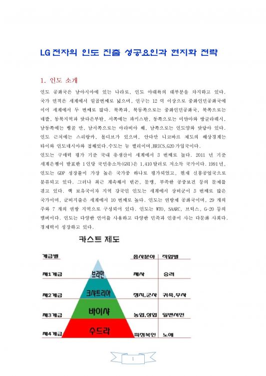 LG전자의 인도 진출 성공요인과 현지화 전략 {LG전자의 인도 진출 배경, LG전자의 현지화 전략·4P전략·SWOT분석·인도법인의 현지화 성공요인 분석}