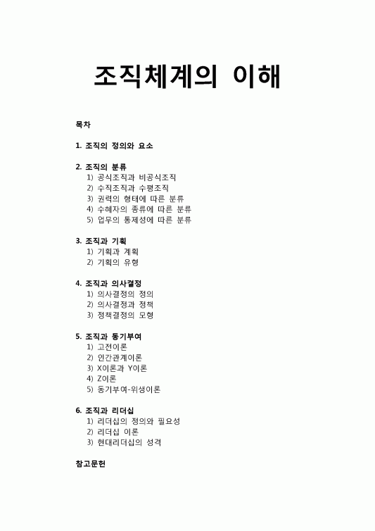[인간행동과 사회환경 人間行動 社會環境] 조직체계(Organizational System)의 이해 - 조직의 정의와 요소, 조직의 분류, 조직과 기획, 조직과 의사결정, 조직과 동기부여, 조직과 리더십