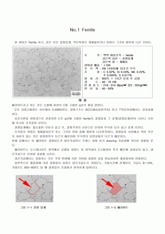 금속조직金屬組織과 해설