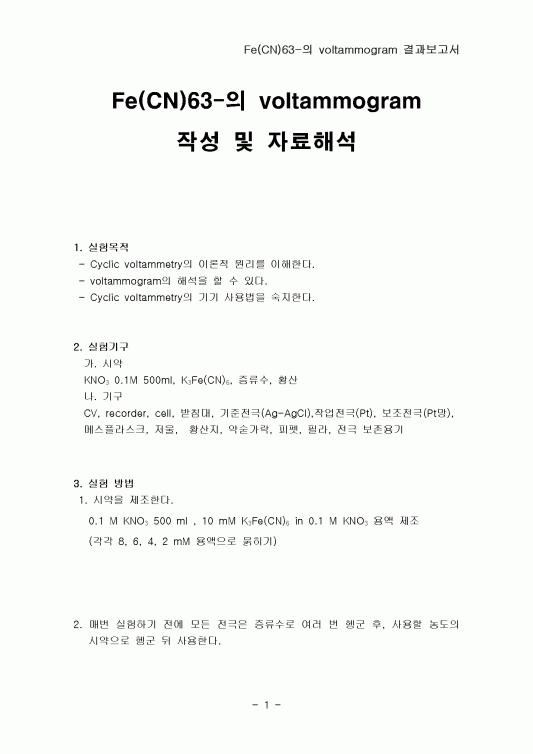 Fe(CN)63-의 voltammogram (결과보고서)