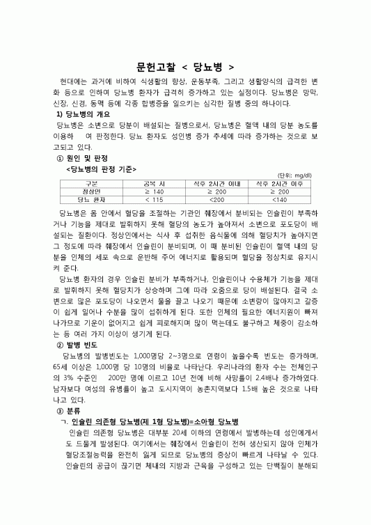 당뇨(DM) 문헌고찰