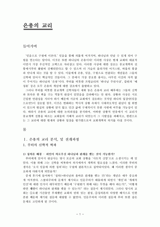 은총의 교리 레포트 자료