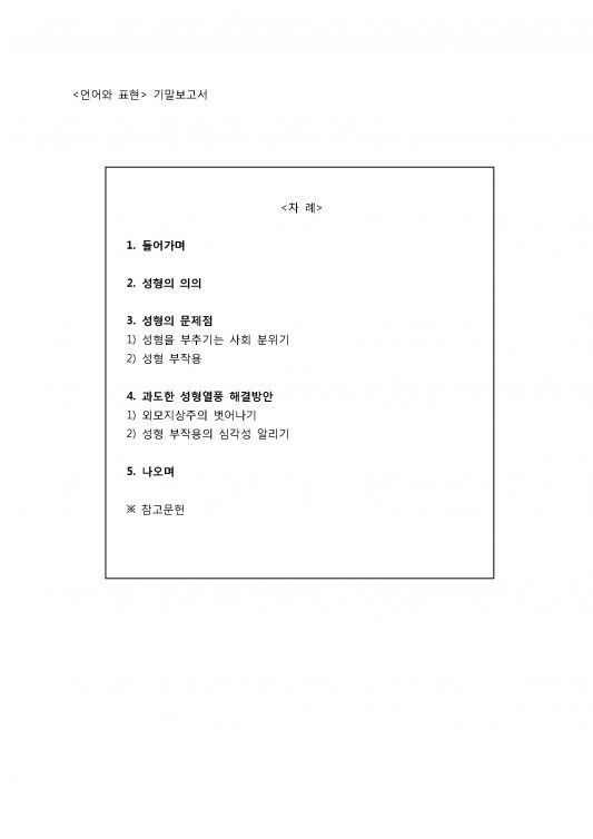 언어와표현-외모지상주의에 따른 성형관계