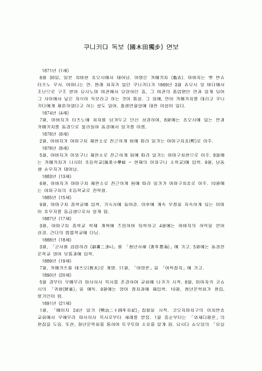 쿠니키다 독보 (國木田獨步) 연보