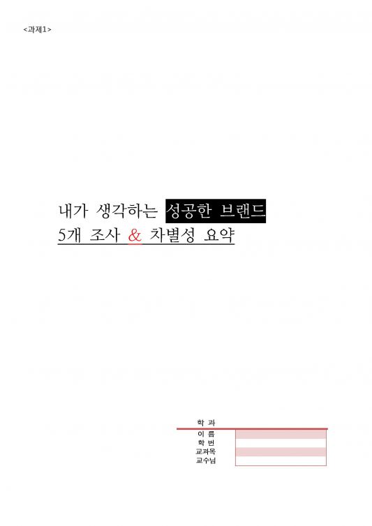 성공한 브랜드 5개와 차별성 요약 - 스타벅스,코카콜라, 초코파이,빈폴,설화수