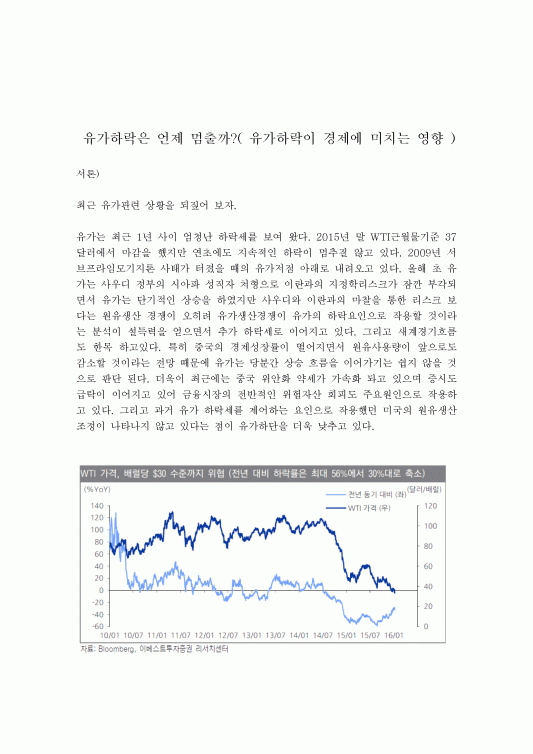 유가하락은 언제 멈출까?( 유가하락이 경제에 미치는 영향 )