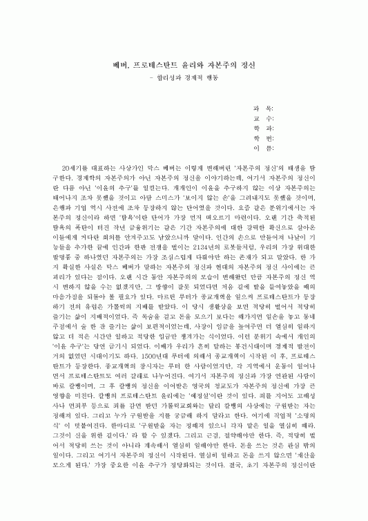 베버, 프로테스탄트 윤리와 자본주의 정신