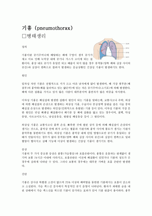 <성인간호학>기흉 병태와 간호진단
